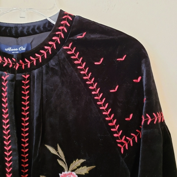 Anna Cai | Tops | Anna Cai Black Velour Floral Jacket | Poshmark